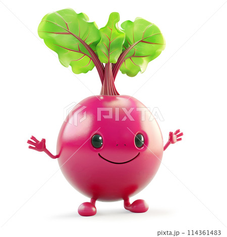 Happy beetroot character greeting with hands up...のイラスト素材 [114361483 ...