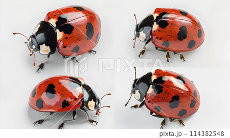 Four Ladybugs in Various Poses on a White...のイラスト素材 [114382548] - PIXTA