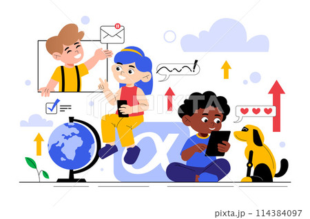 Flat hand drawn cartoon generation alpha...のイラスト素材 [114384097] - PIXTA