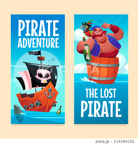 Pirate adventure banners in flat designのイラスト素材 [114384102] - PIXTA