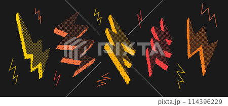 Bitmap textured lightning bolt set. Dither...のイラスト素材 [114396229] - PIXTA