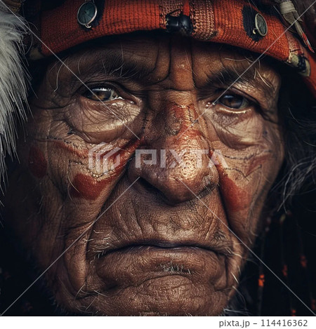 Face of an old shaman close-up portraitのイラスト素材 [114416362] - PIXTA