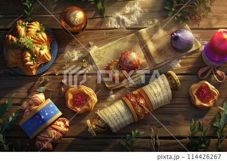 Purim Celebration Scene with Hamantaschen,...のイラスト素材 [114426267] - PIXTA