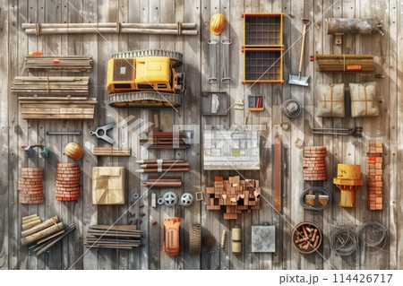 Dynamic Construction Site Display with Workers,...のイラスト素材 [114426717 ...