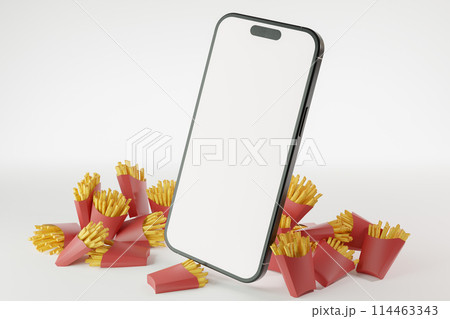 3d rendering of French fries in pack box placed...のイラスト素材 [114463343 ...