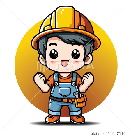 Cute cartoon Construction worker Chibi stlye.のイラスト素材 [114471144] - PIXTA