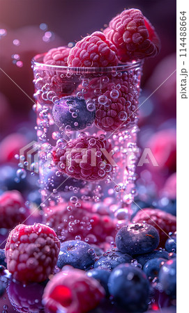 blueberries and raspberries in waterのイラスト素材 [114488664] - PIXTA