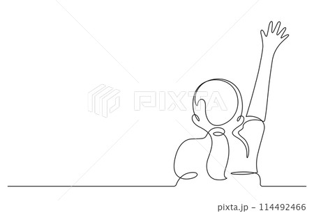 back of school children girl raising hand in...のイラスト素材 [114492466] - PIXTA