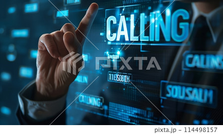 Businessman initiating a call on a virtual...のイラスト素材 [114498157] - PIXTA