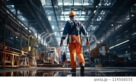 factory worker walking through a factoryのイラスト素材 [114508555] - PIXTA
