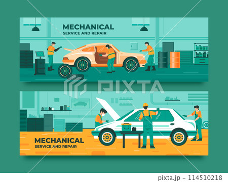 Auto repair shop banners in flat designのイラスト素材 [114510218] - PIXTA