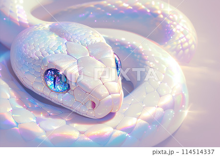 A snake with blue eyes and a white body. The...のイラスト素材 [114514337] - PIXTA