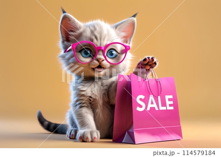 delighted cat with shopping bagsのイラスト素材 [114579184] - PIXTA