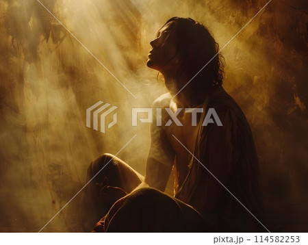 Contemplative Silhouette Bathed in Ethereal...のイラスト素材 [114582253] - PIXTA