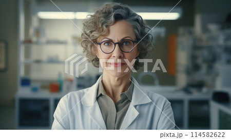 Portrait of a middle-aged female scientist with...のイラスト素材 [114582622 ...
