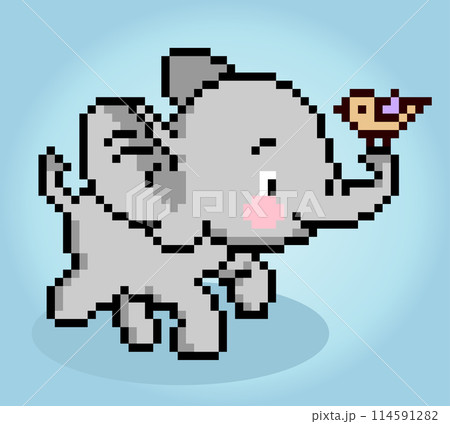 8 bit elephant pixels play with a bird. Happy...のイラスト素材 [114591282] - PIXTA