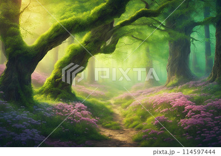 Beautiful magic spring forest landscape のイラスト素材 [114597444] - PIXTA