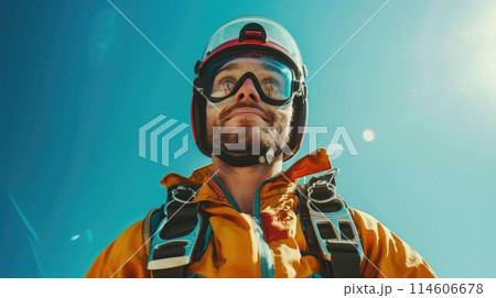 The professional skydiver wearing goggle doing...のイラスト素材 [114606678 ...