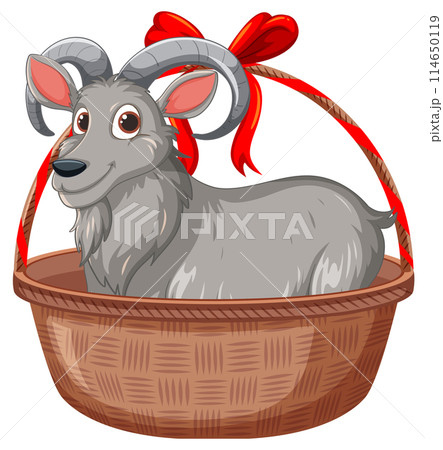 Goat in a Basket with Red Ribbonのイラスト素材 [114650119] - PIXTA