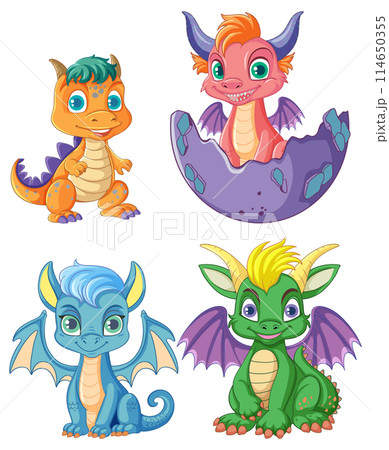Colorful Baby Dragons Collectionのイラスト素材 [114650355] - PIXTA