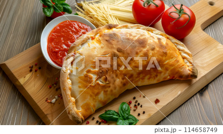 Top view of calzone on cutting board served...のイラスト素材 [114658749] - PIXTA