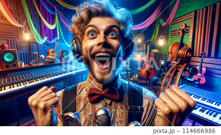 joyful musician in vibrant music studio with...のイラスト素材 [114666986] - PIXTA