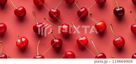 Bright red cherries arranged in a neat pattern...のイラスト素材 [114669908 ...