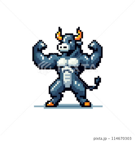 A pixelated bull with strong, inflated arms,...のイラスト素材 [114670303] - PIXTA