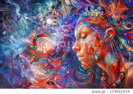 Shamanic background with beautiful woman on...のイラスト素材 [114682034] - PIXTA