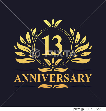13th Anniversary Design, luxurious golden color...のイラスト素材 [114685550 ...