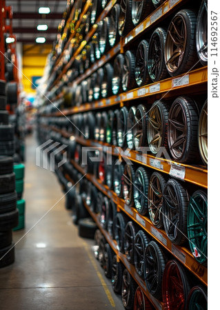 Aisle of a store displaying a variety of car...のイラスト素材 [114692567] - PIXTA