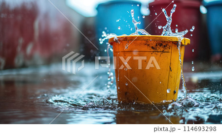 Water splashing from yellow bucket.のイラスト素材 [114693298] - PIXTA