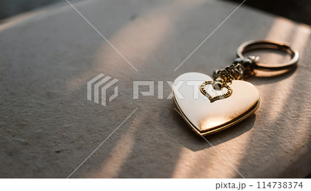 Glowing shiny gold heart keychain for romantic...のイラスト素材 [114738374 ...