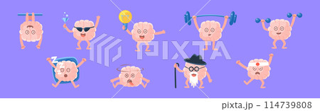 Humanized Brain Character with Various Action...のイラスト素材 [114739808] - PIXTA