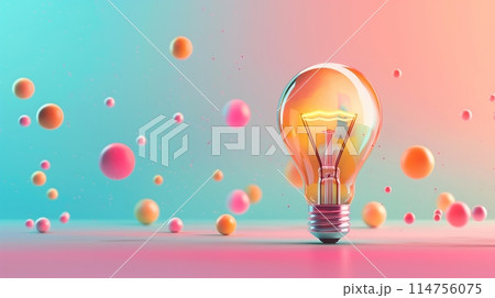 Abstract bulb and vibrant 3D objects on pastel...のイラスト素材 [114756075 ...