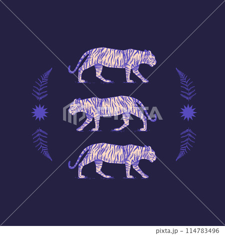 Abstract japanese Tigers. Modern art print with...のイラスト素材 [114783496 ...