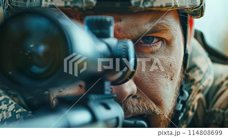 sniper adjusts an optical sight while looking...のイラスト素材 [114808699] - PIXTA