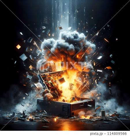 Exploding computer into piecesのイラスト素材 [114809566] - PIXTA
