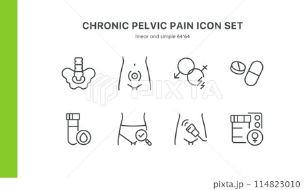 Chronic Pelvic Pain Icon Set. Linear Isolated...のイラスト素材 [114823010] - PIXTA
