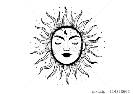Vintage Sun Emblem: Mystical Celestial Design...のイラスト素材 [114828666] - PIXTA