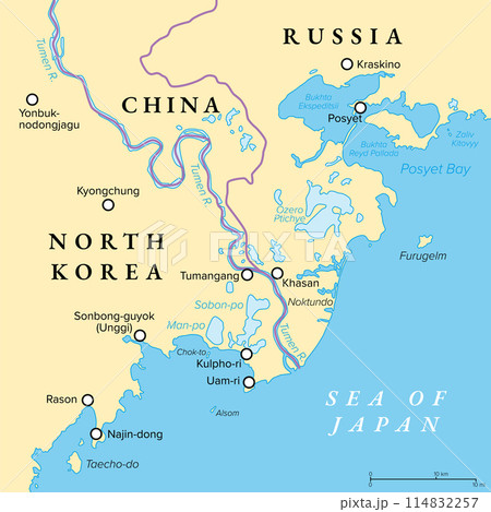 Tumen river flowing on Noktundo into Sea of...のイラスト素材 [114832257] - PIXTA