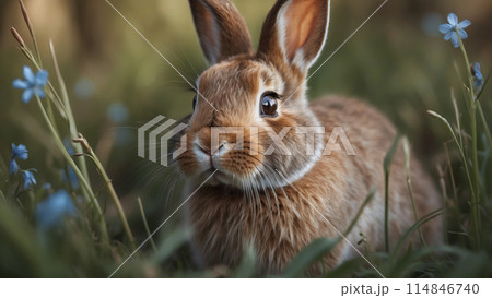 Cute brown bunny in the grassのイラスト素材 [114846740] - PIXTA