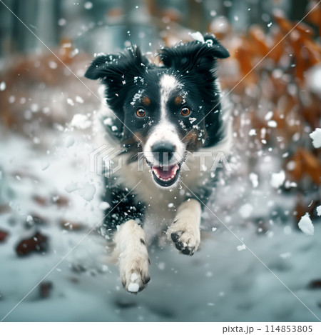 Excited Border Collie dog playfully running...のイラスト素材 [114853805] - PIXTA