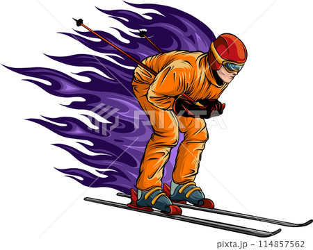 Vector illustration of skiing man colored drawのイラスト素材 [114857562] - PIXTA
