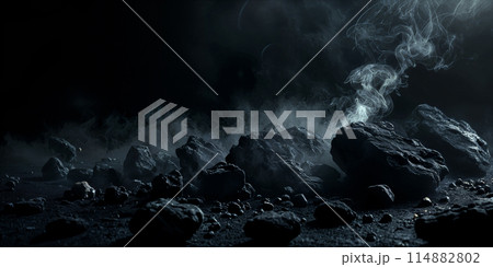 Dark, smoky scene with rocks and smoke.のイラスト素材 [114882802] - PIXTA