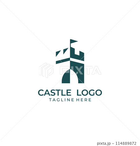 Castle logo silhouette, castle logo with shield...のイラスト素材 [114889872 ...