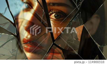 Shattered mirror splits, reflecting fragments...のイラスト素材 [114900310] - PIXTA