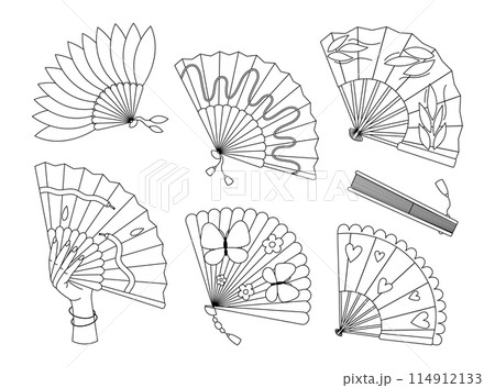 Hand fans coloring page. Asian traditional...のイラスト素材 [114912133] - PIXTA