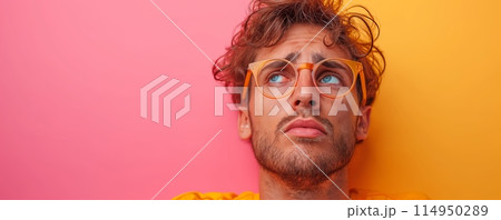 Man looking up with a thoughtful expressionのイラスト素材 [114950289] - PIXTA