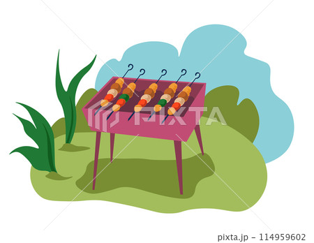 a Pink Grill With Skewersのイラスト素材 [114959602] - PIXTA